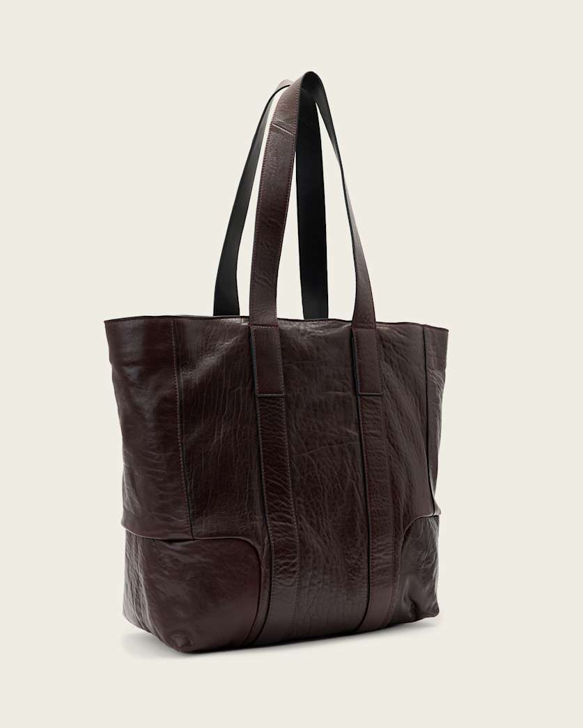 Ares Grain Leather Open Tote Bag BURNT UMBER RED | ALLSAINTS